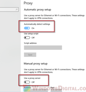 Disable Auto Proxy Settings in Windows 10